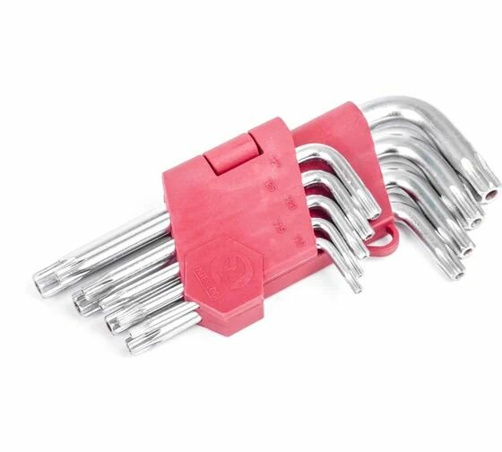 Набор Г-образных ключей INTERTOOL TORX с отверстием 9шт, Т10-Т50, Cr-V HT-0604
