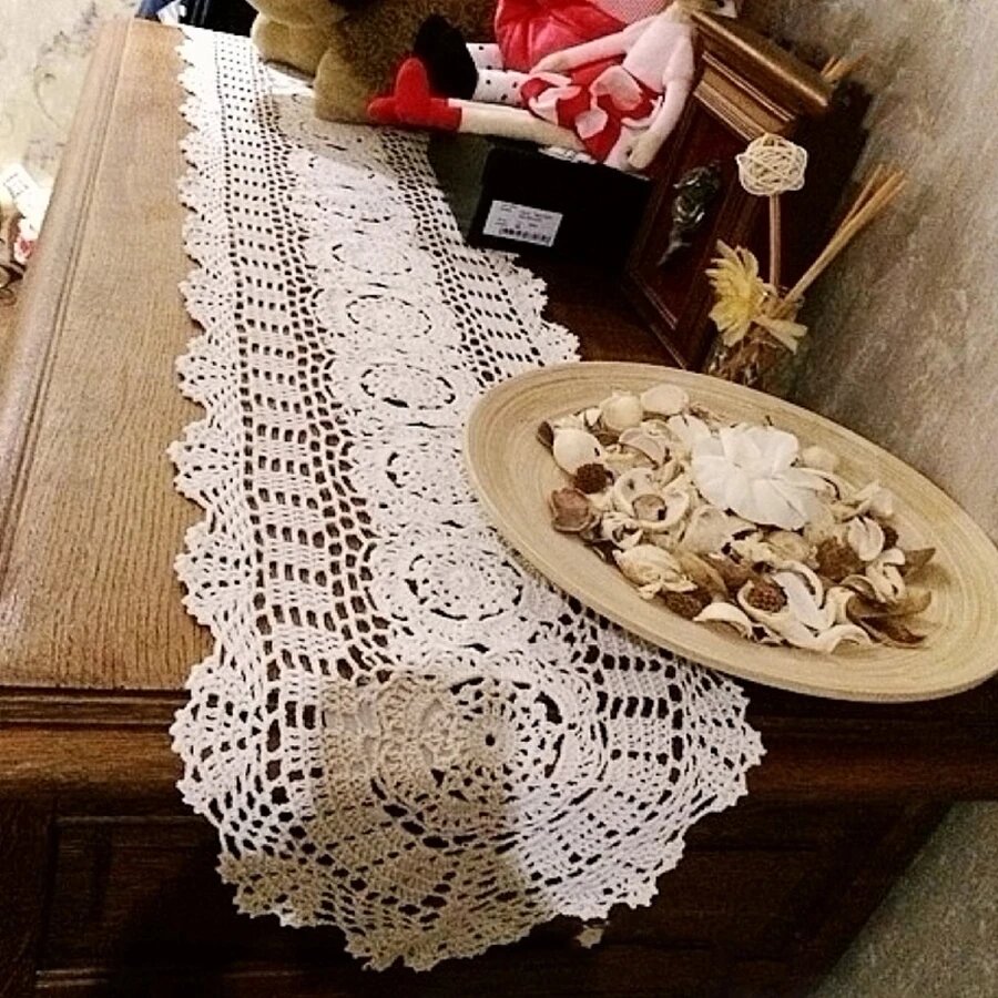 Хлопковая вязаная скатерть HPUTEXINE 30x100cm, White