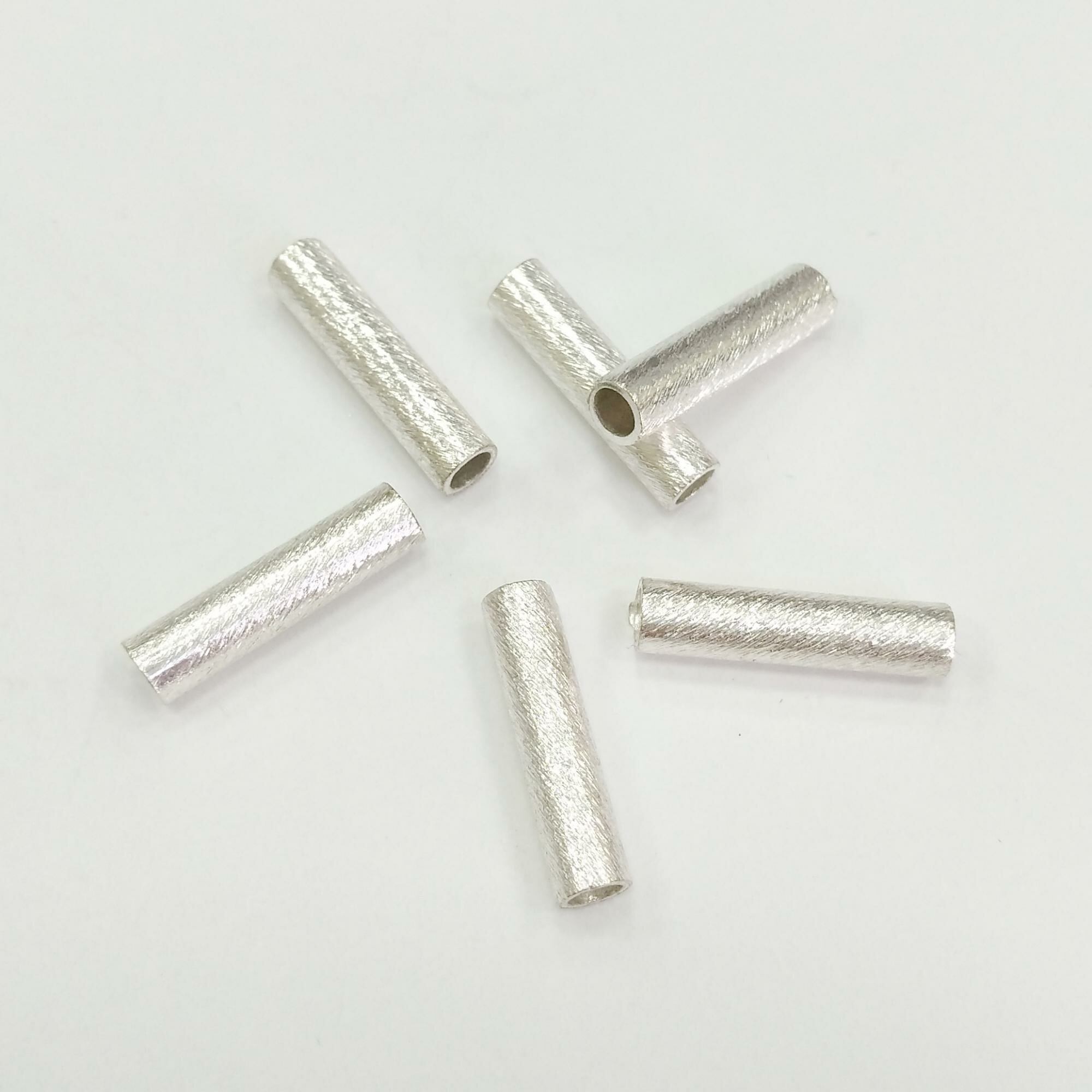 Бусина металлическая 16х4мм, Индия, трубочка, текстурированная, базовый материал - латунь, посеребренная, 10 шт.