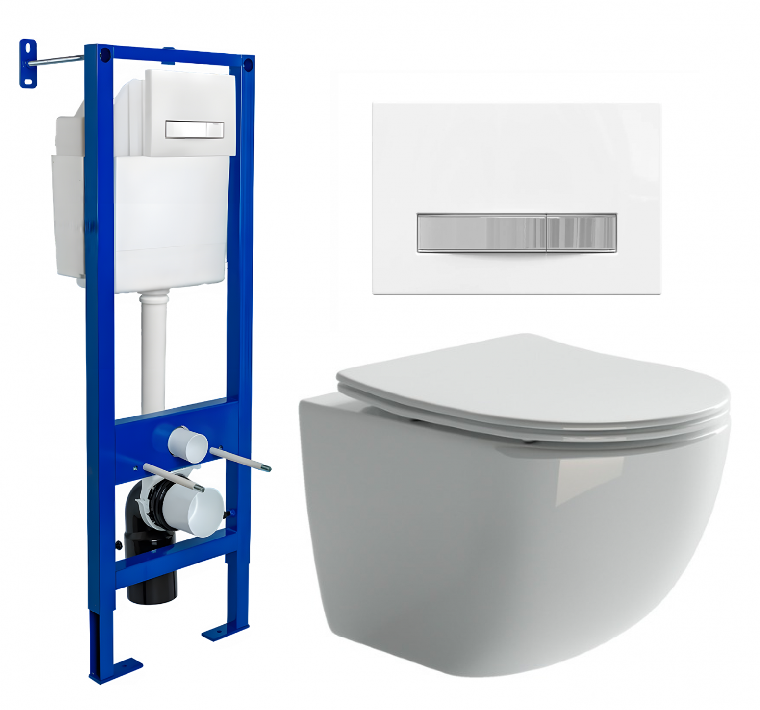 Комплект 3 в 1 инсталляция Berges Atom Line 410 + Унитаз подвесной Ceramica Nova Forma CN3009 + кнопка белая, хром