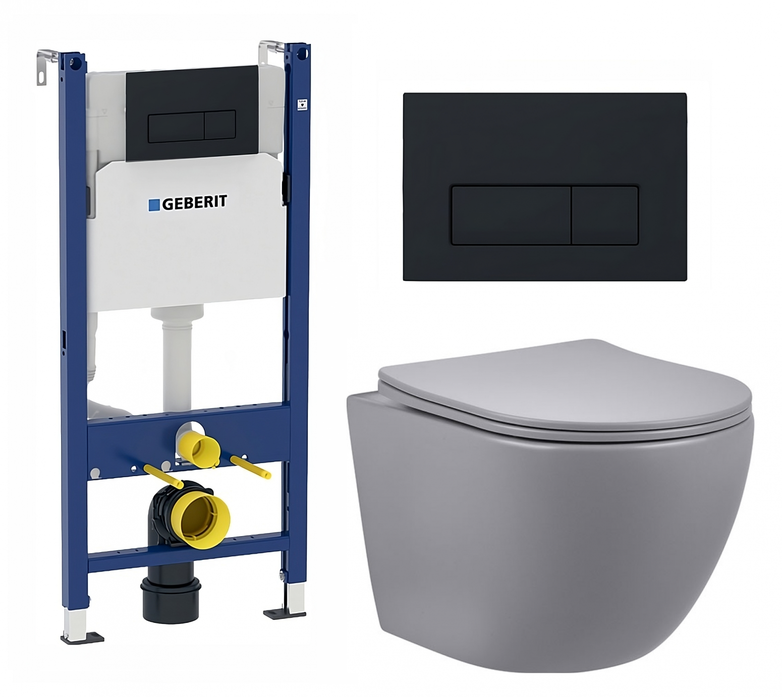 Комплект 3 в 1 инсталляция Geberit Duofix + Унитаз подвесной Vincea Globo VT1-14SMG + кнопка черная матовая