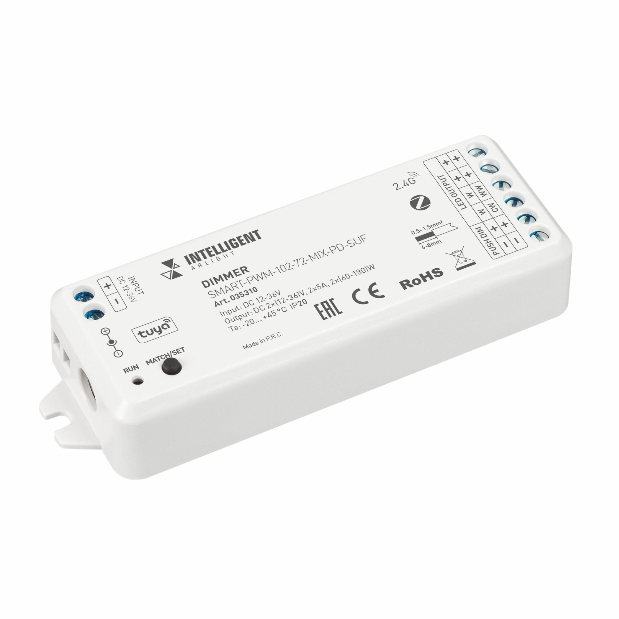 Диммер Intelligent Arlight SMART-PWM-102-72-MIX-PD-SUF (12-36V, 2x5A, ZB, 2.4G)