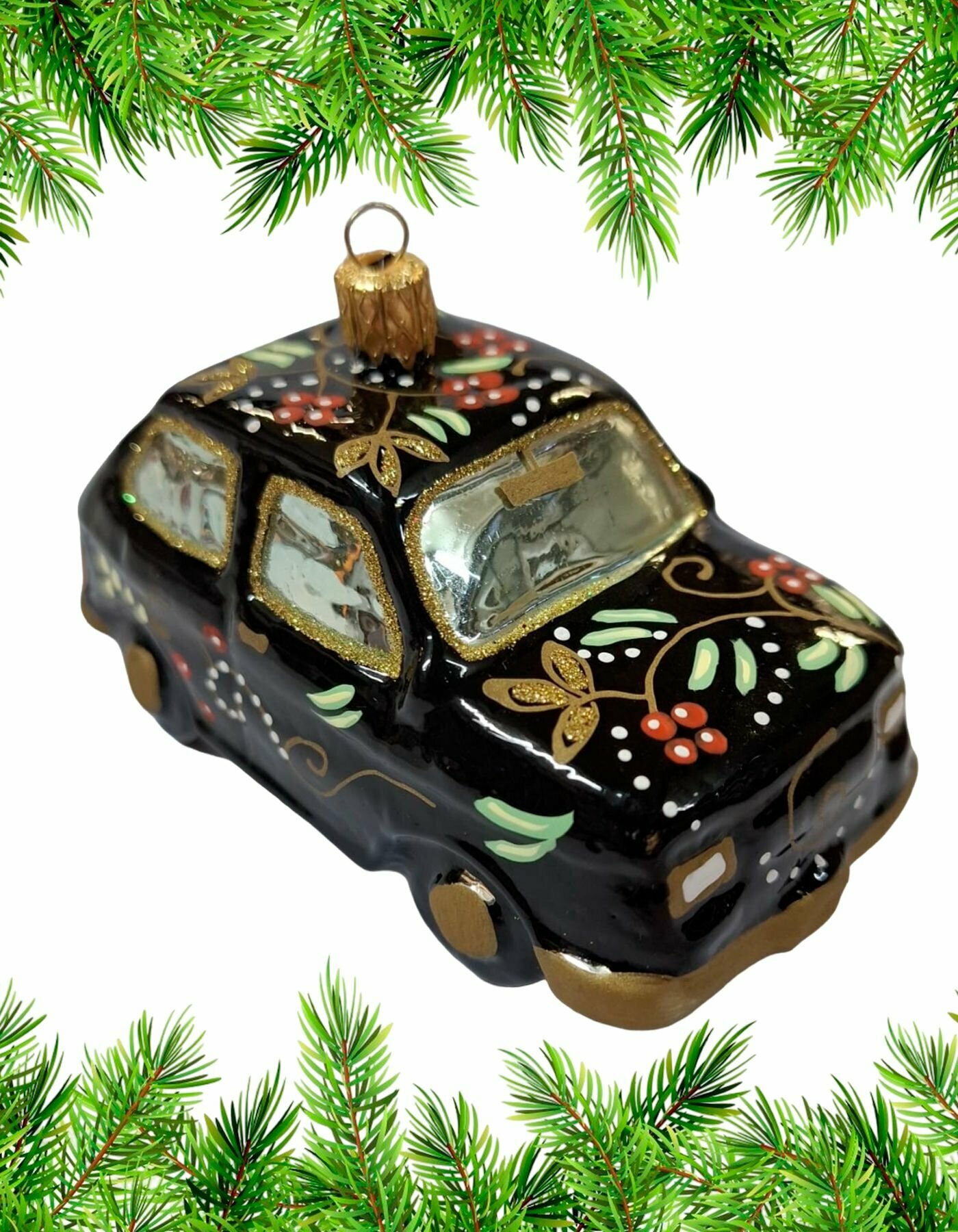 Игрушка на елку Машинка Фиат "узоры" 6см