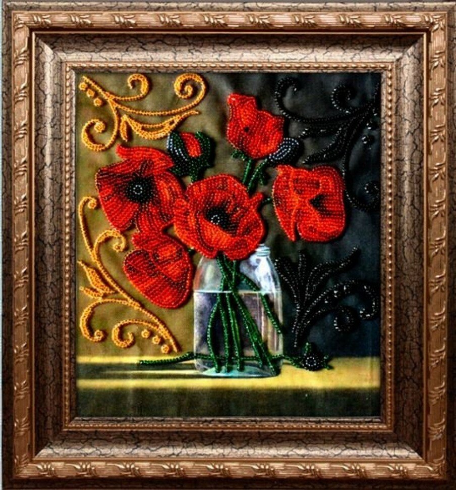 Набор для вышивания Вышиваем бисером #А-15 Маковый букет, Вышивка бисером, 19 x 21.5 см