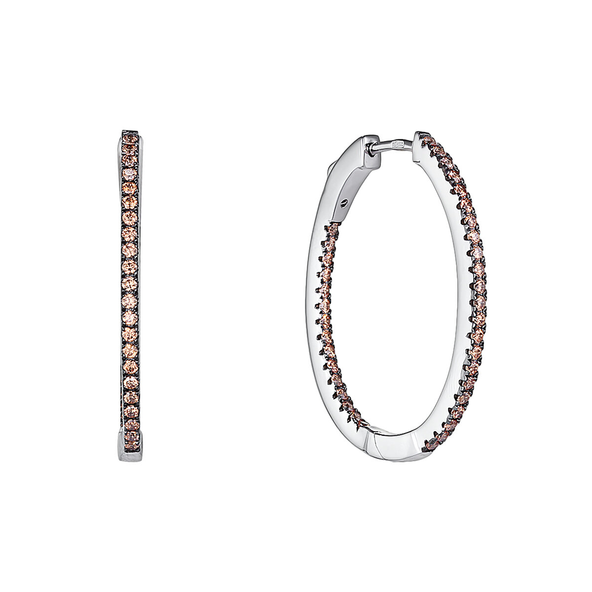 Серьги конго, серебро, 925 проба, родирование, фианит