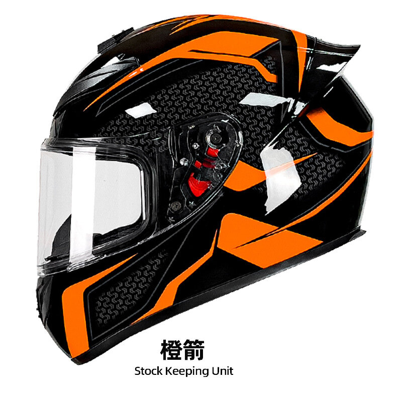 Шлем мотоциклетный, XL, черно-оранжевый, с прозрачными линзами