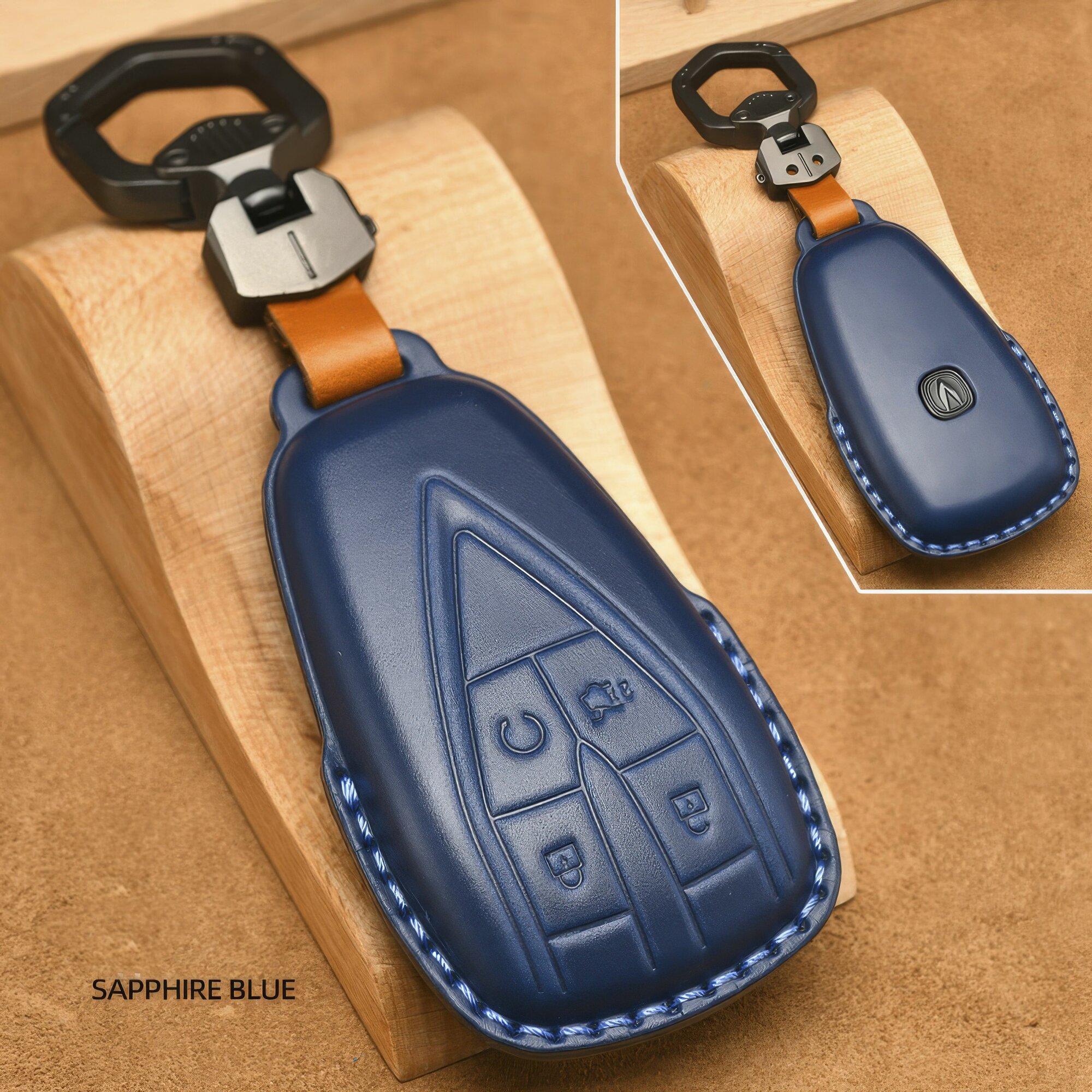 Чехол Mejicar, для ключа, натуральная кожа, с карабином, цвет синий