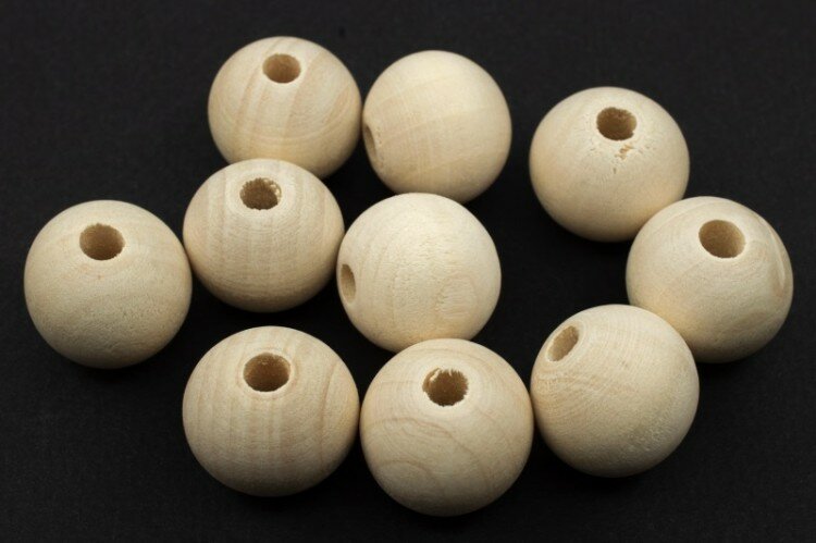 Бусины деревянные круглые 20х20мм, отверстие 5мм, 539-008, 10шт