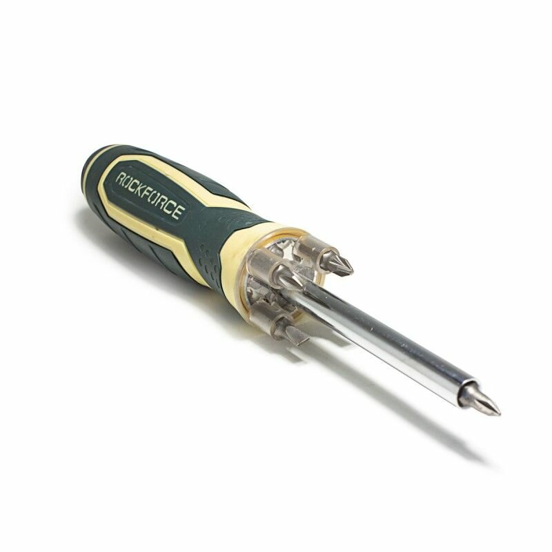 Отвертка универсальная реверсивная с подсветкой 4LED и комплектом бит, L-250мм ROCKFORCE