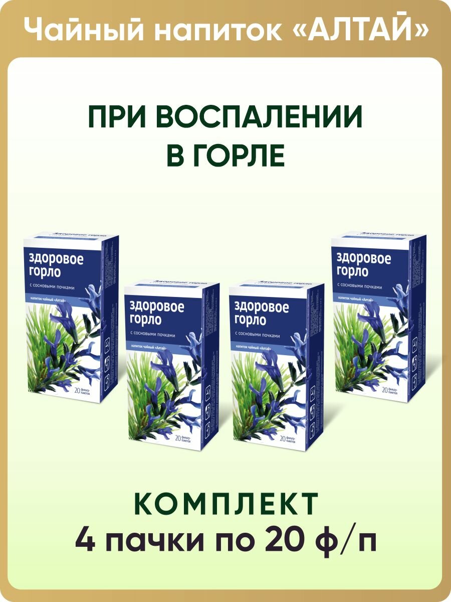 Напиток чайный Здоровое горло. С сосновыми почками, 4 пачки по 20 фильтр-пакетов по 2,0 г