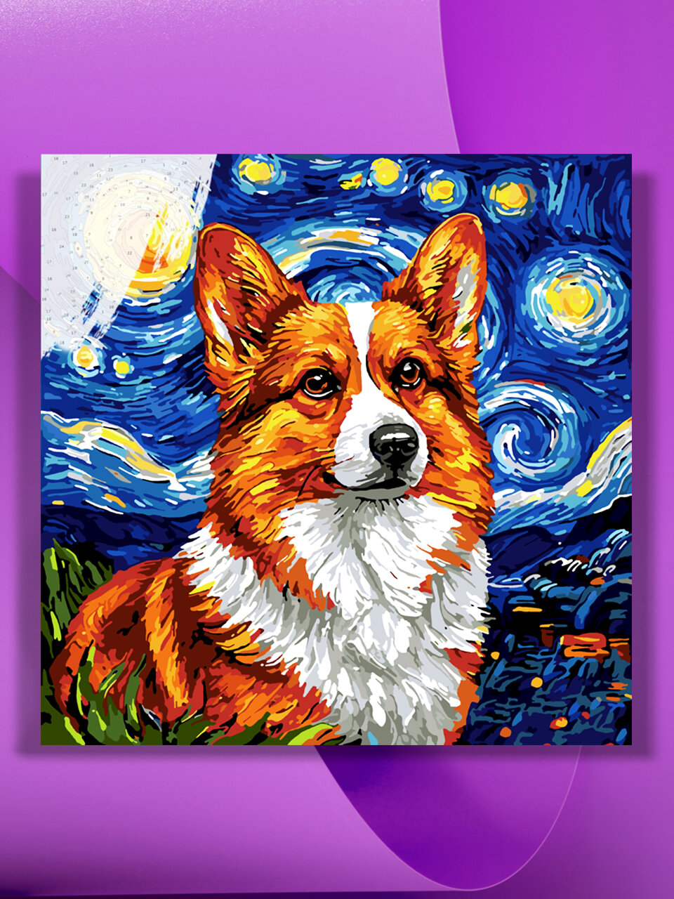 Картина по номерам на холсте Корги Ван Гог, 40 х 40 см