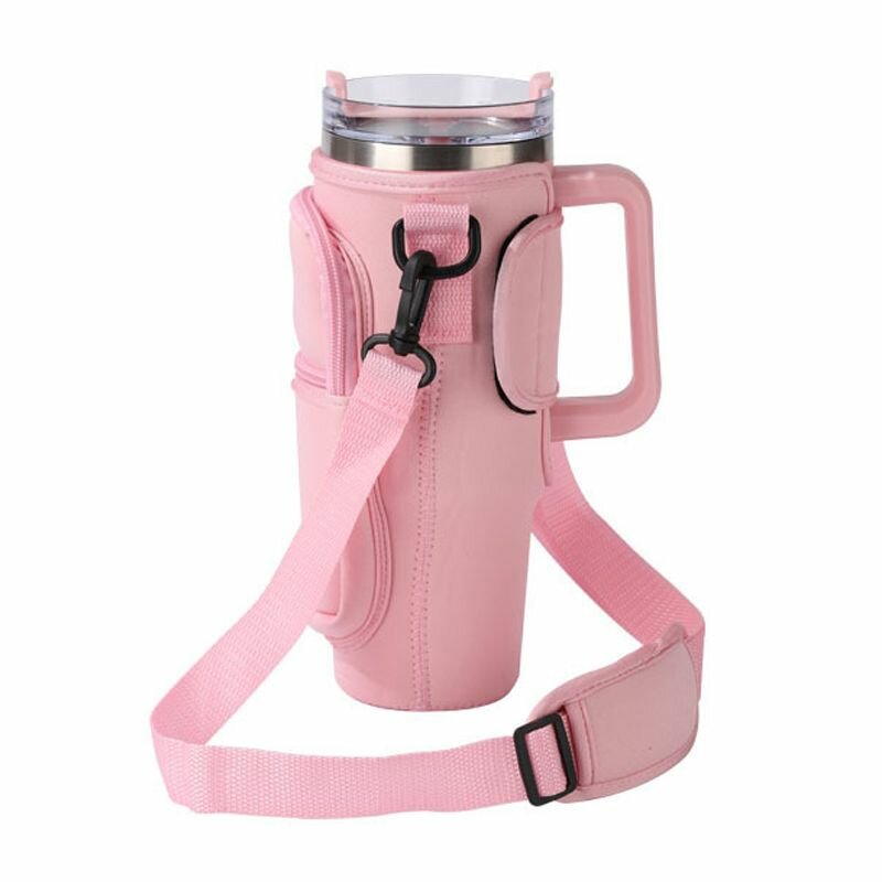 Сумка для бутылки с водой на 40 унций, противоскользящий двухслойный портативный держатель с ручкой, подходит для изолированных стаканов Stanley, розовый