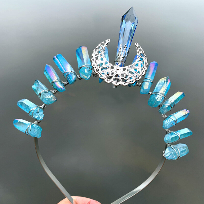 Корона с полой луной, натуральный кристалл, ручная работа