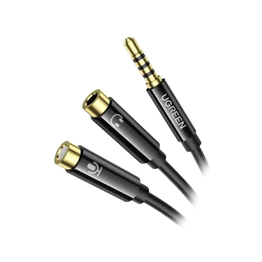 Кабель разветвитель Ugreen AV141 (30620) 3.5mm Male To Dual 3.5mm Female Headset Splitter black, 20 см