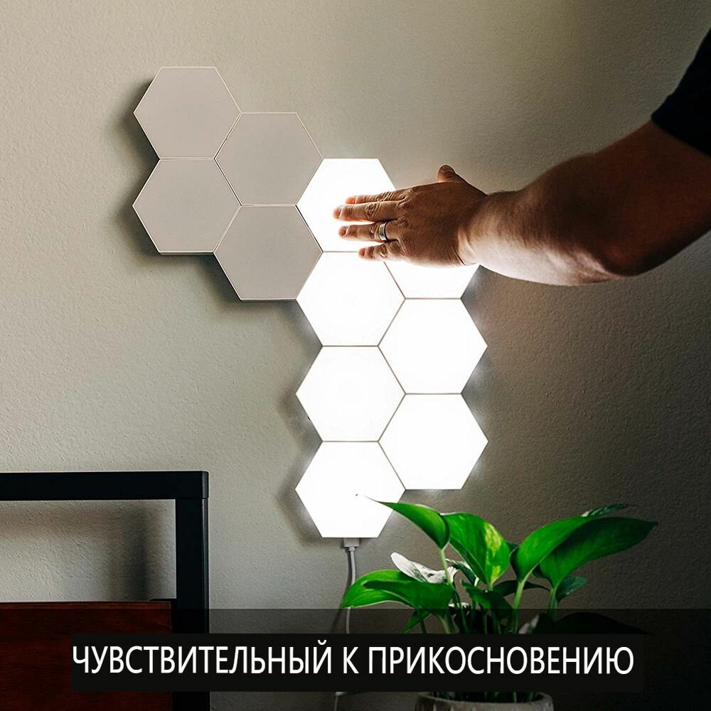 Светильник настенный модульный (набор 20 шт). Умная светодиодная панель DIY. Ночник в форме Шестиугольников (Соты)