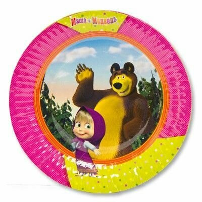 Бумажная тарелка весёлая затея Маша и Медведь, 17 см, 6 шт