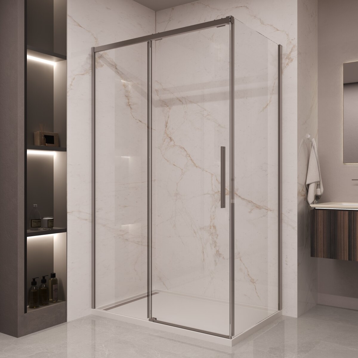 Душевой уголок Vincea Stella 200х140 VSR-1ST9014CLGM вороненая сталь