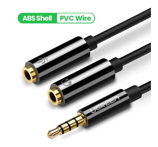UGREEN Разветвитель аудио кабеля 3.5 мм AUX, ABS Shell Black, 20CM