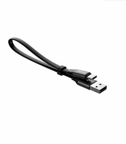 USB-кабель Baseus CATMBJ-01, Type-C, силикон, 0.23 м, плоский, мет. разъем, черный, фирменная упаковка