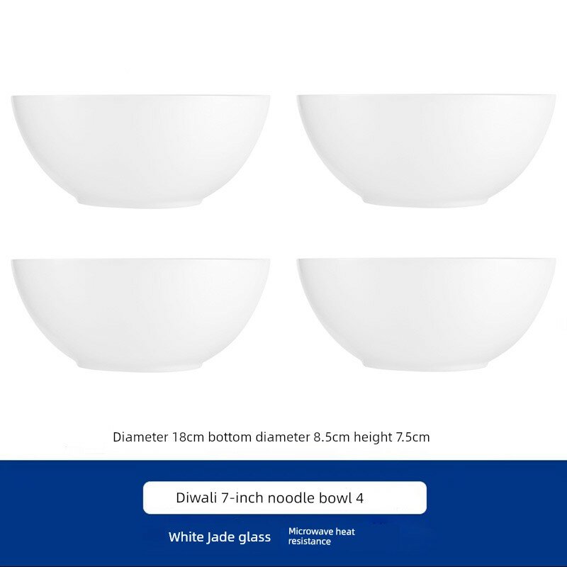 Чаша Divine/Time 18 см из закаленного стекла, белая, набор из 4 шт. для супа и рамена, подходит для посудомоечной машины