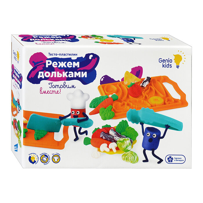 Набор для детской лепки Genio Kids "Режем дольками", тесто-пластилин, аксессуары, 6 брусков по 50 г