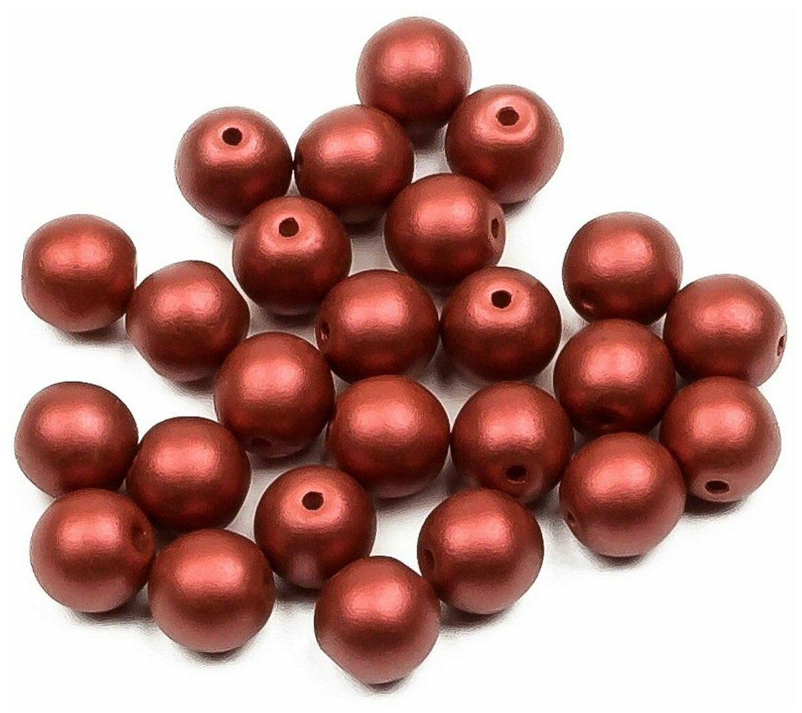 Стеклянные чешские бусины, круглые, Round Beads, 6 мм, цвет Alabaster Metallic Red, 125 шт.
