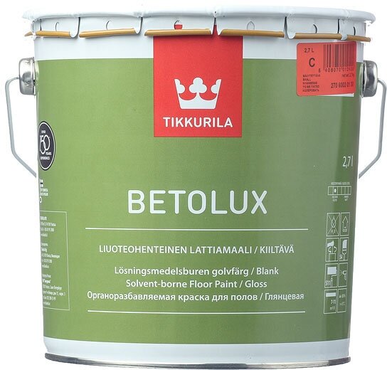 Краска Tikkurila/Tikkivala Betolux Floor для полов бесцветная глянцевая база C 2,7 л