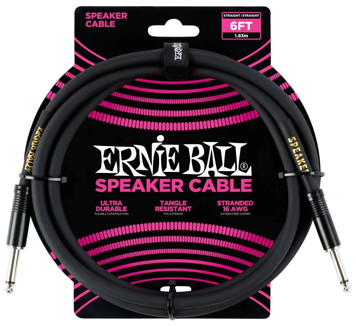 Ernie Ball 6072 кабель колоночный, джек - джек, 1,8 м, чёрный