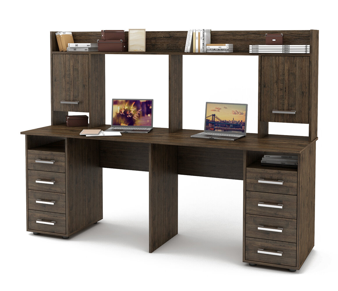 Стол письменный, стол компьютерный для двоих Остин (Ливерпуль) 20 дуб апрель темный
