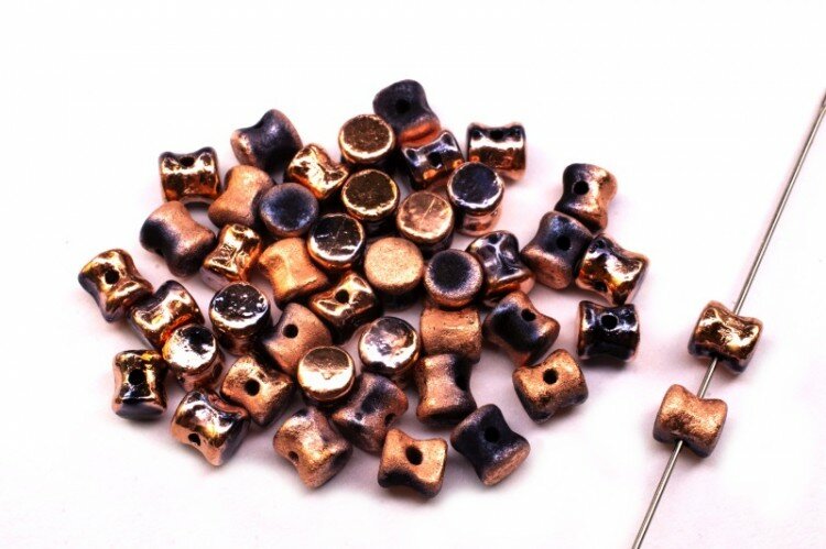 Бусины Pellet beads 6х4мм, отверстие 0,5мм, цвет 23980/27180 Jet Capri Gold Full, Etched, 732-041, 10г (около 60шт)