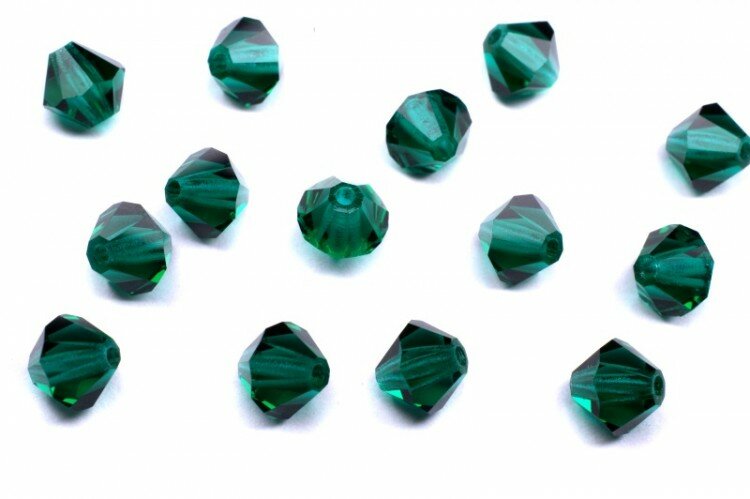Бусины биконусы хрустальные 5мм, цвет EMERALD, 750-014, 10шт