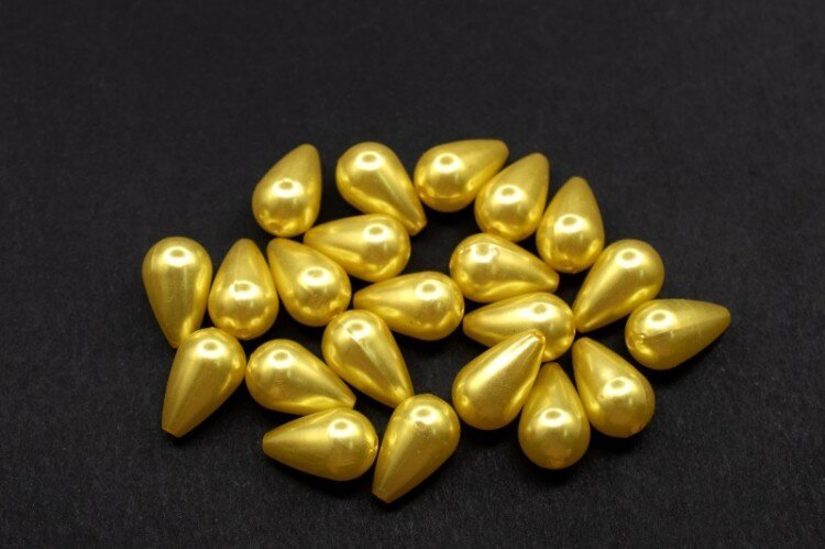 Бусины акриловые Капля 16х10мм, отверстие 1,5мм, цвет желтый, имитация жемчуга, 540-239, 10шт