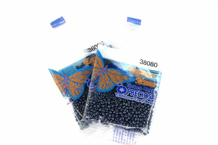 Бисер чешский PRECIOSA круглый 10/0 38080 синий непрозрачный блестящий, 5 грамм