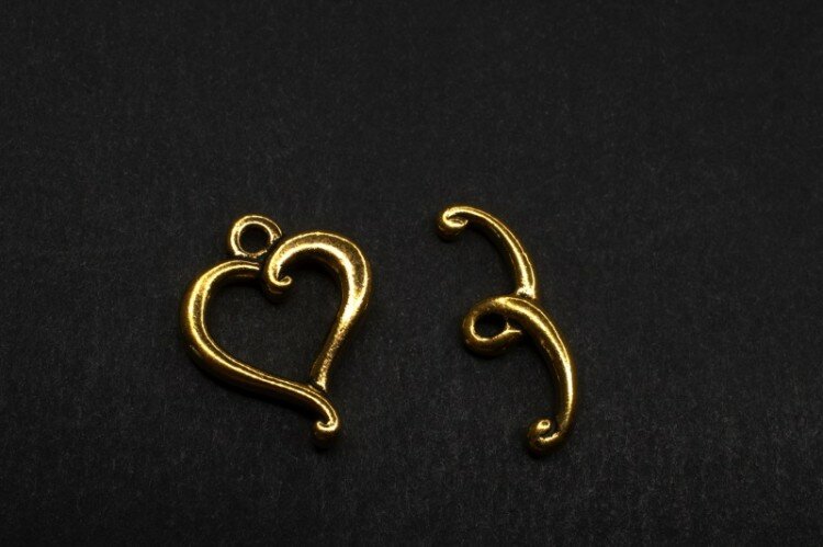 Замок-тогл TierraCast Юбилей 13х17мм/19х7мм, внутренний размер 8х6мм, отверстие 1,3мм, цвет античное золото, 94-6076-26, 1 комплект