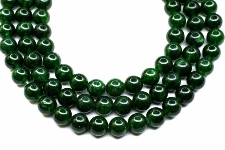 Бусина круглая Нефрит окрашенный 8мм, отверстие 0,8мм, оттенок темно-зеленый, 505-011, 10шт