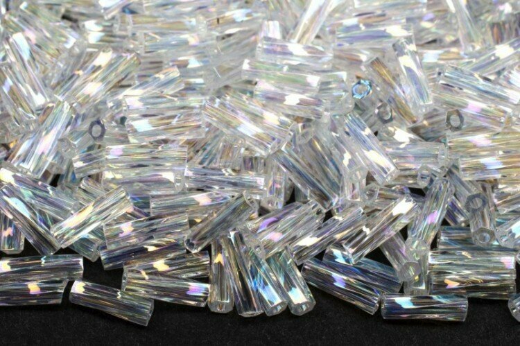 Бисер японский Miyuki Twisted Bugle 2х6мм #0250 хрусталь, радужный, 10 грамм