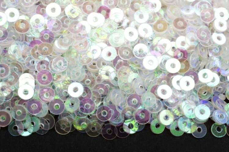 Пайетки круглые 3мм плоские, цвет 119 перламутровый прозрачный, пластик, 1022-185, 10 грамм