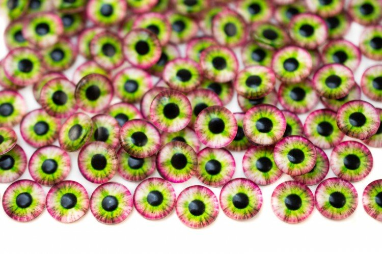 Кабошон стеклянный круглый с принтом Глаз 10х3,5мм, оттенок фуксия, 2030-050, 10шт