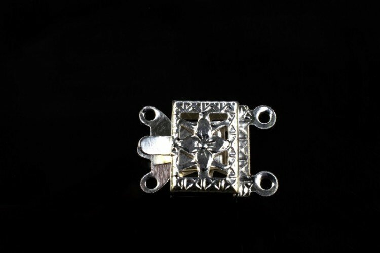 Замок-защелка на 2 нити Прямоугольный 15х10х3мм, отверстие 1мм, цвет серебро, хирургическая сталь, 06-097, 1шт