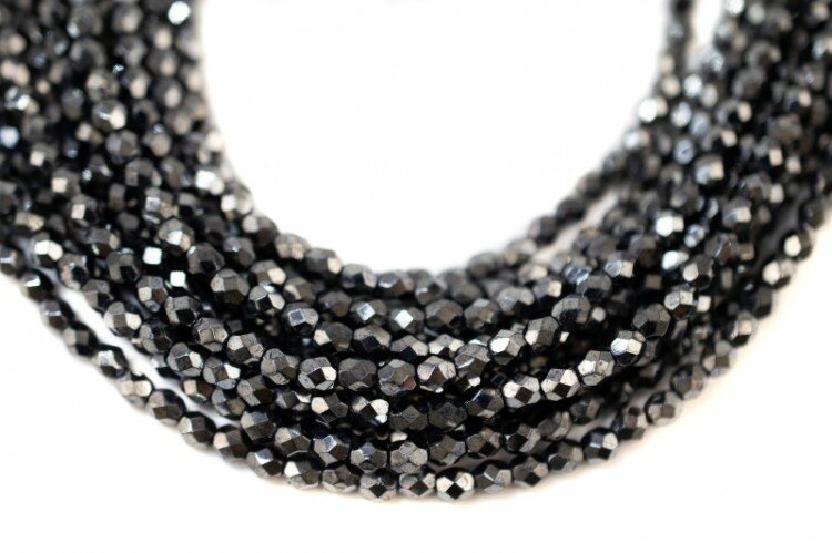 Бусины граненые Firepolish 4мм, отверстие 0,8мм, цвет 14400 гематит, 714-031, 1 нить (около 50шт)