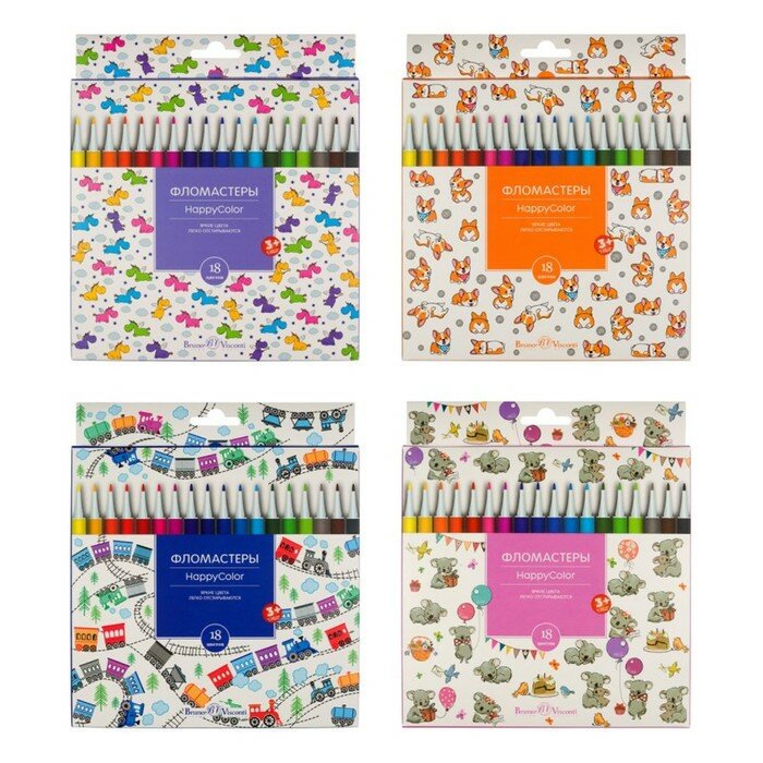 Фломастеры 18 цветов Happycolor, микс