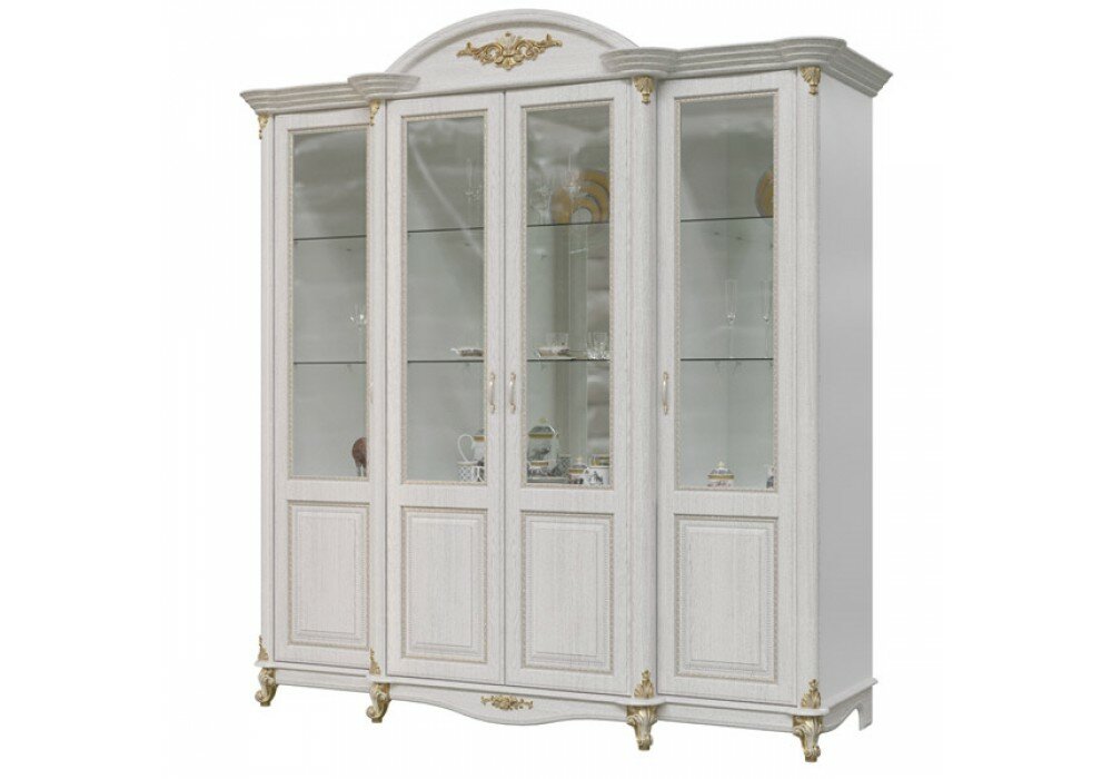 Шкаф-витрина 4-х дверный Мэри Да Винчи ГД-05 белая патина