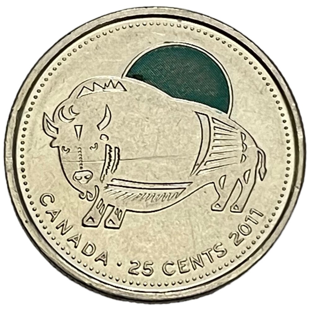 Канада 25 центов 2011 г. (Природа Канады - Бизон) (Цветное покрытие)
