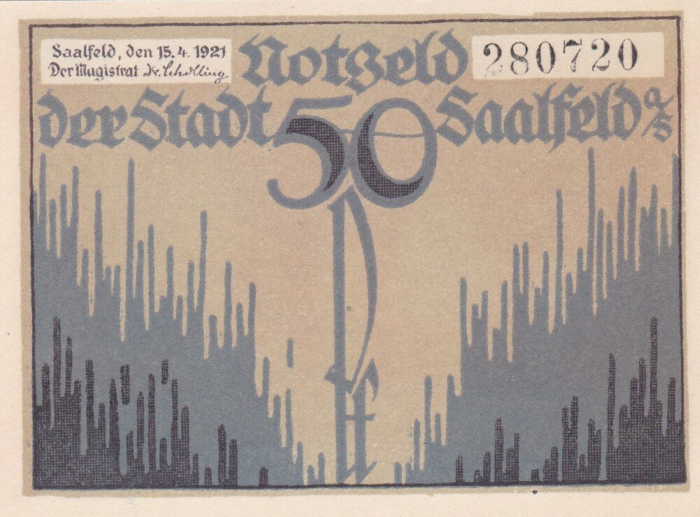 Германия (Веймарская Республика) Заальфельд 50 пфеннигов 1921 г. (№1)