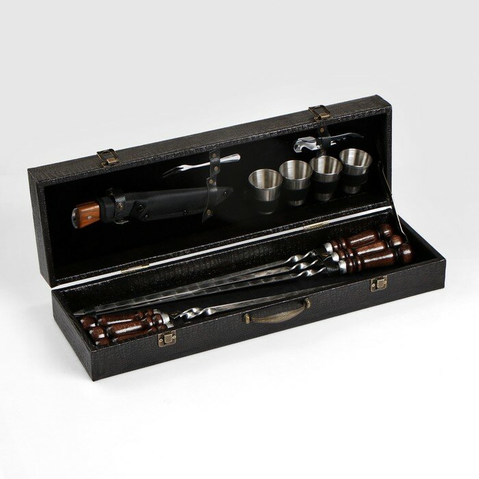 Набор с шампурами подарочный «Сокол» №26, в кейсе из эко-кожи