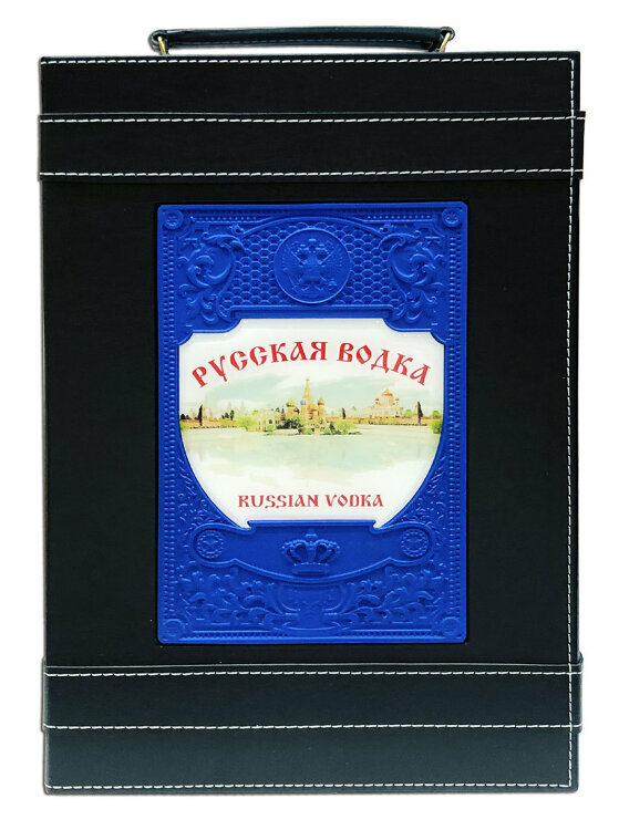 Мини-бар "Русская водка". Прессованная кожа, ткань, 32x21x16 см, с 6 рюмками