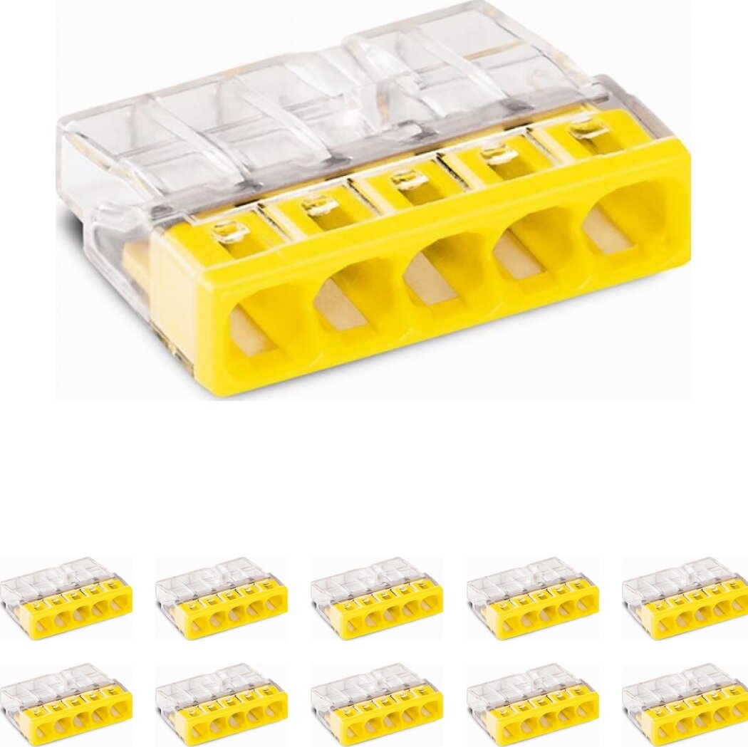 Клеммная колодка Wago 2273-245 без винтов 5 отверстий 0.5-2.5 мм2 с пастой (комплект из 10 шт.)