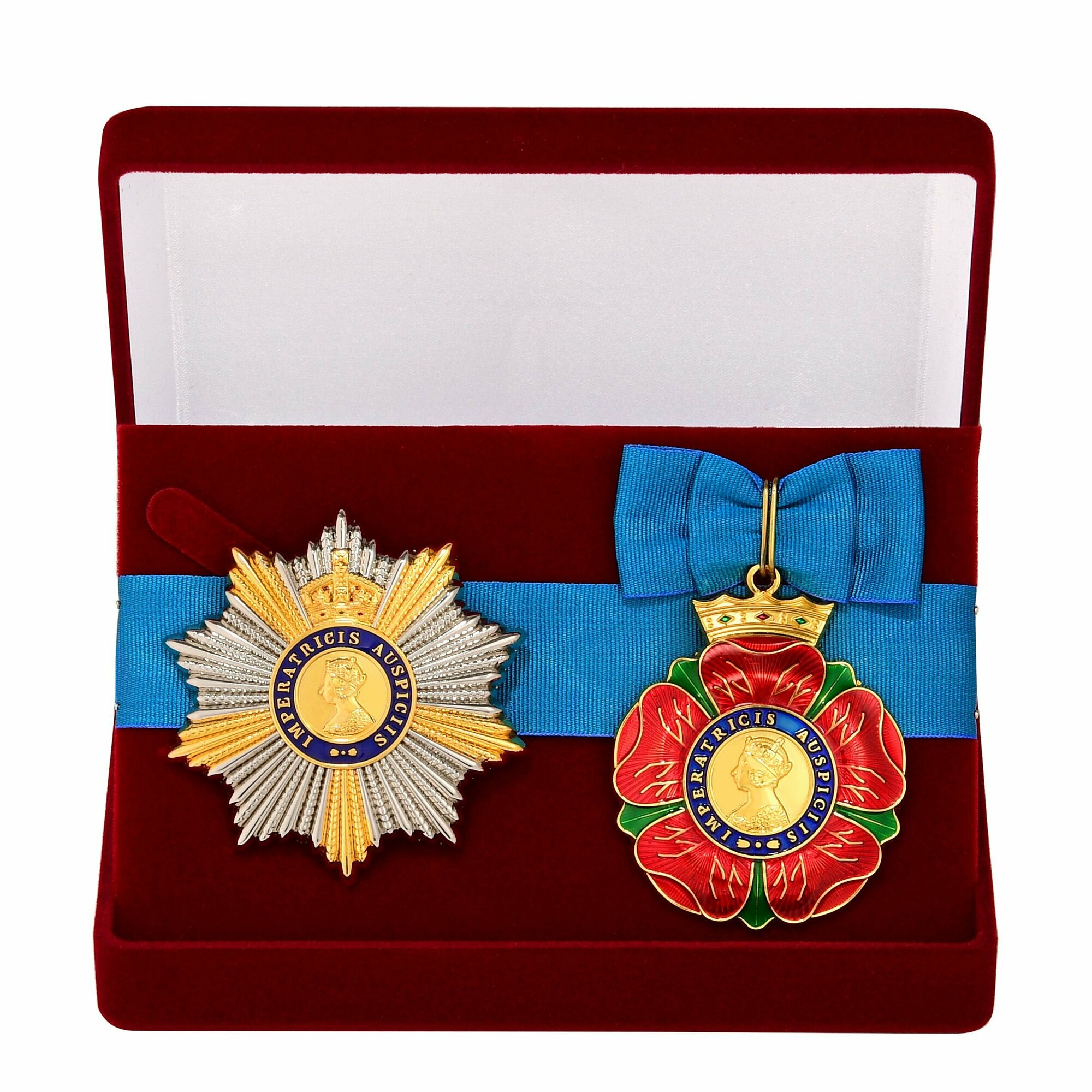 Знак и звезда ордена Индийской империи (Великобритания) в подарочном футляре, сувенирные муляжи