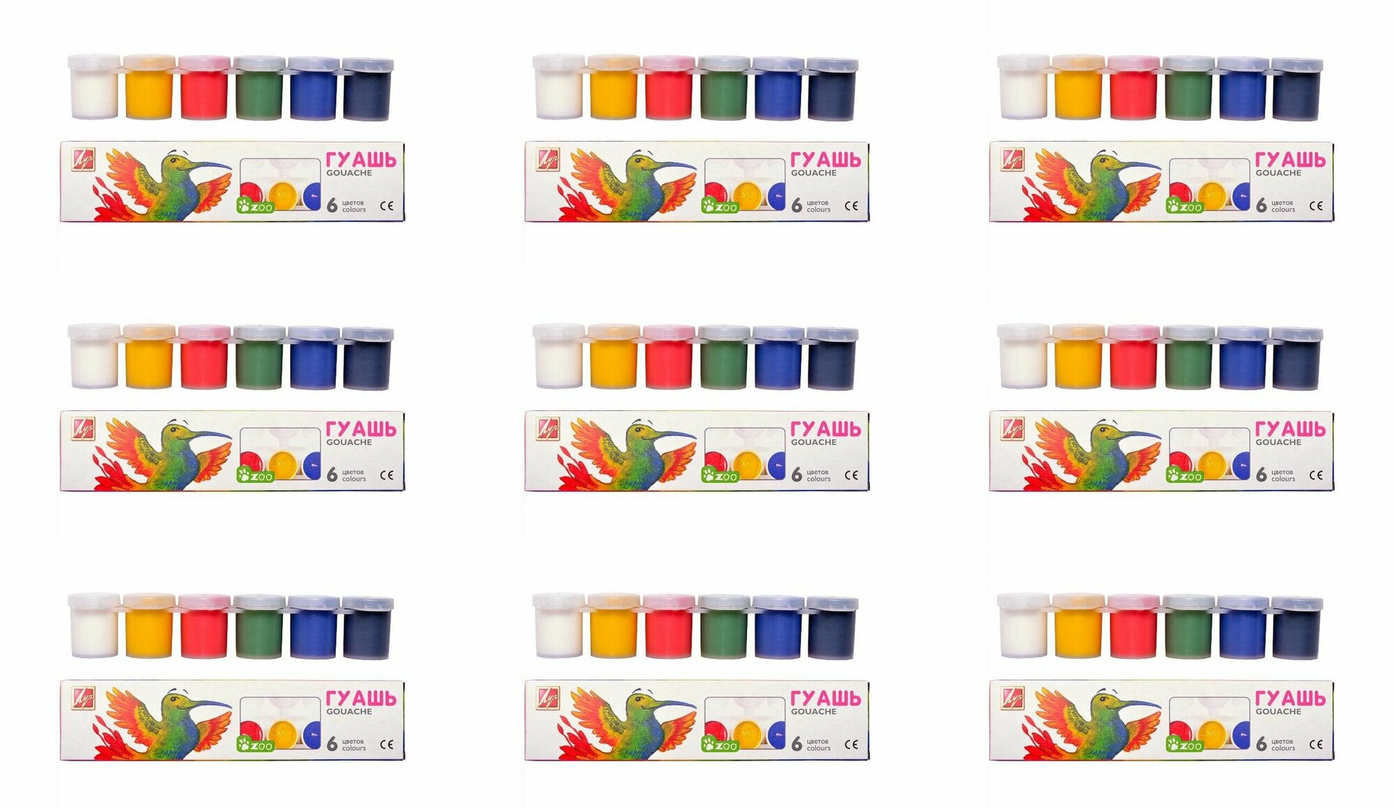 Луч Гуашь Zoo, 6 цветов, 15 мл, 9 уп