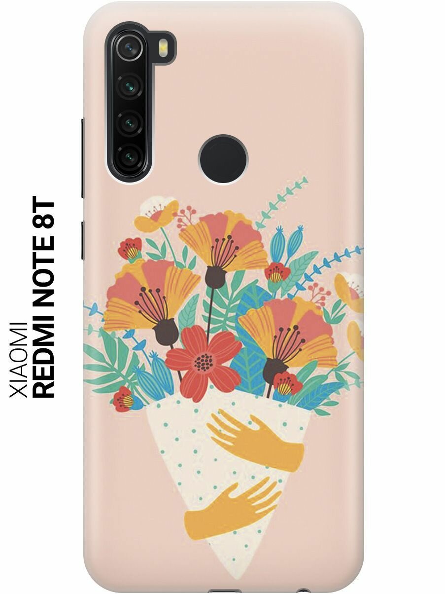 Силиконовый чехол на Xiaomi Redmi Note 8T, Сяоми Редми Ноут 8Т с принтом "Букет на розовом"
